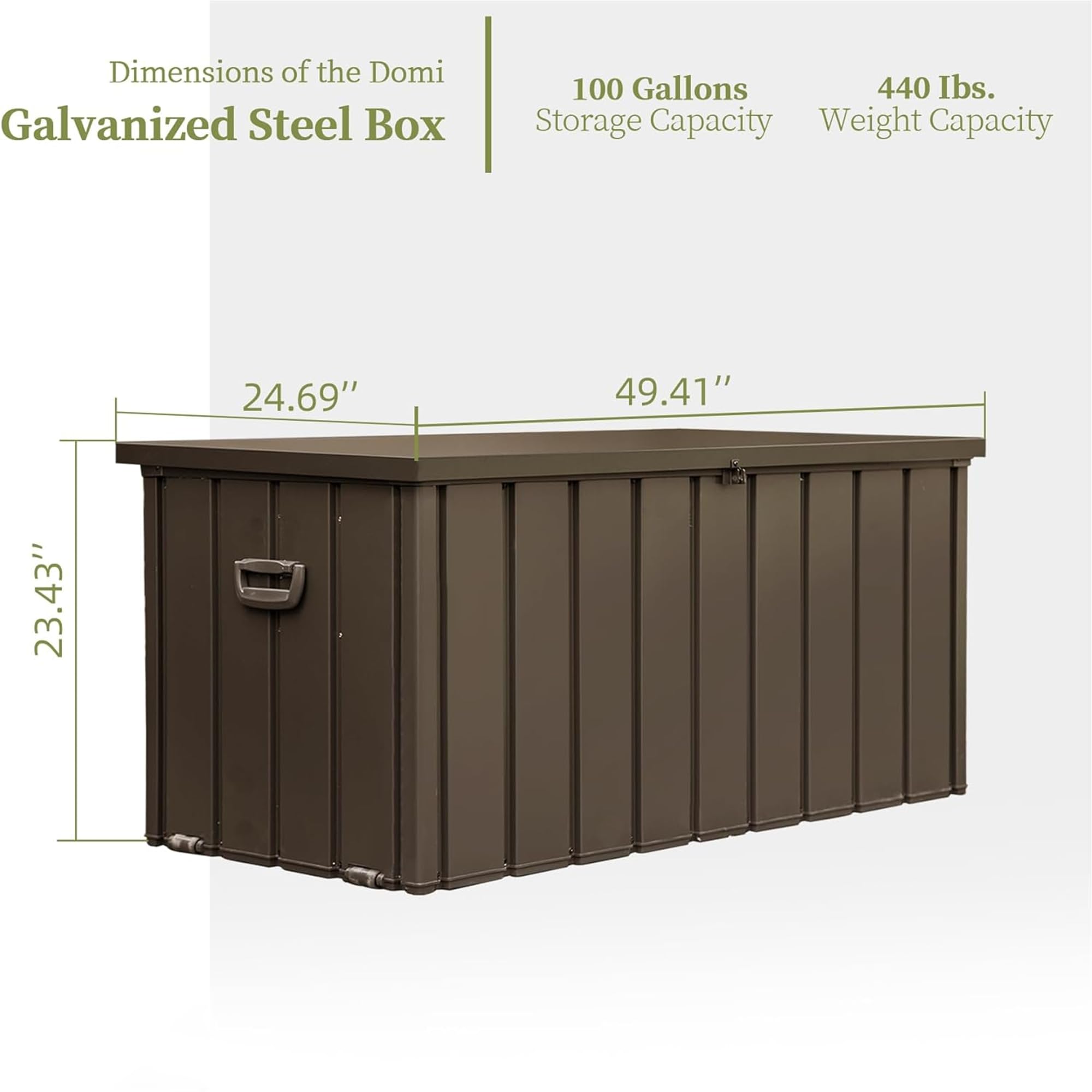 200 Gallon Outdoor Deck Box Lockable Metal Outdoor Storage Container with Side Handle, Waterproof Storage Box with Rolling Castors for Patio Garden Tools, Cushions, Pools Equipment, Dark Brown