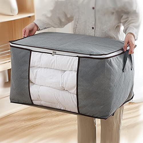80L Foldable Storage Bins Clothes Comforters Blankets Quilts Duvets Pillows Bedding Storage Containers with Handles (Gray,2)