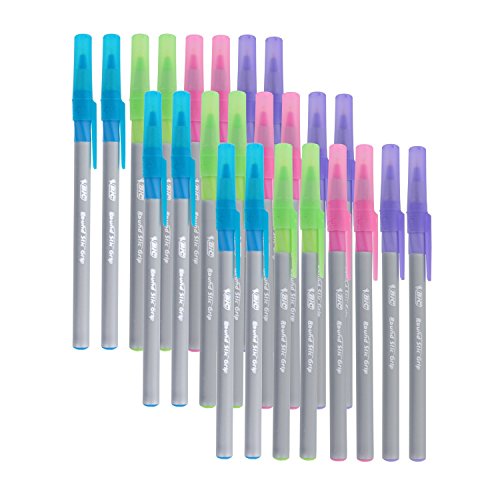 BIC Round Stic Grip Xtra Comfort Fashion Ballpoint Pens, Assorted Fashion Colors, Pack of 24 (Bundle)