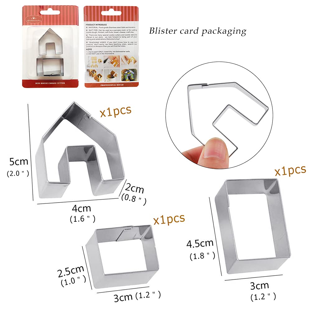 3Pcs Christmas House Cookie Cutter Set, Mini Ginger House Stainless Steel Cookie Cutter, Chocolate Little House Biscuit Mold, DIY Baking Decorating Tools