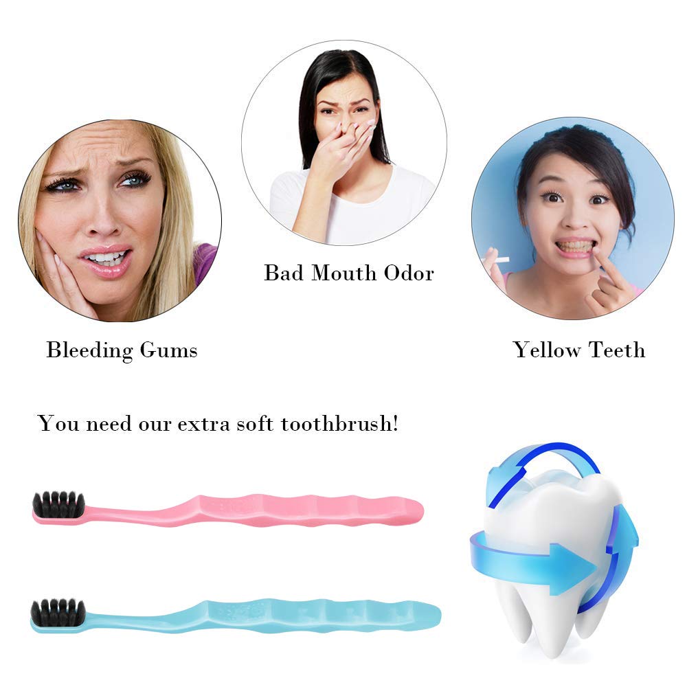 Bamboo Charcoal Toothbrush for Sensitive Gums and Teeth. Micro Nano Toothbrushes with 10.000 Ultra Soft Bamboo Charcoal Bristles. Has Excellent Cleaning Effect (Package A)