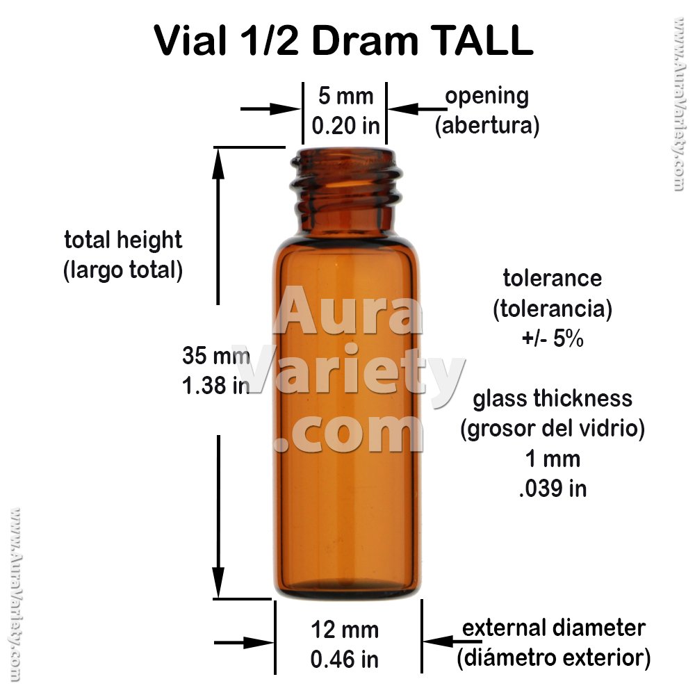 24-Pack 1/2 Dram Amber Vials Tall with Phenolic Black Lined Caps (Oils Perfume Prospecting Hobby Craft)