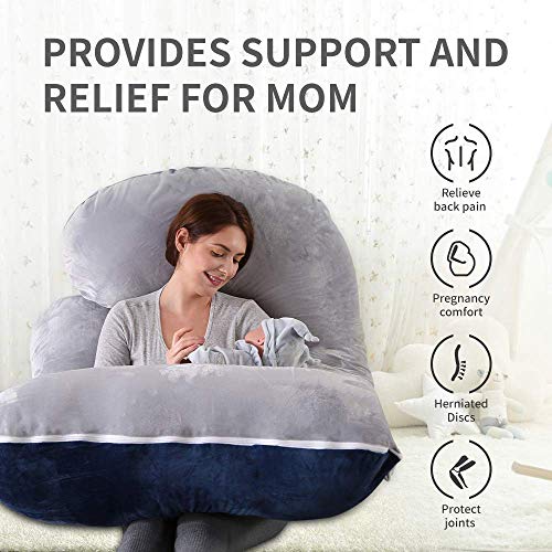 Wndy's Dream Pregnancy Pillow J Shaped Full Body Pillow with Velvet Cover, 60 inches Maternity Pillow for Pregnant Women Back, Legs and Belly Support