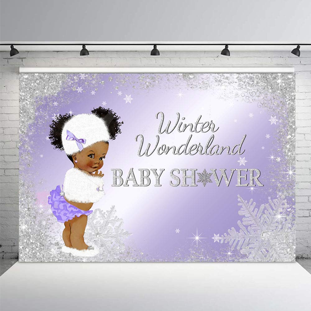 MEHOFOND 7x5ft Purple and Silver Winter Wonderland Girl Baby Shower Photo Background Props Glitter Snowflakes Lavender Backdrops Party Decoration It's A Girl Photo Banner for Dessert Table Supplies