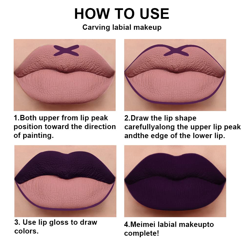 AMY'S DIARY 2Pcs Dark Purple Lip Liner and Lipstick Matte Makeup Set,Darkest Eggplant Plum Lipstick 24H with Lip Liner Set Matt Liquid Long Lasting Mate Dark Plum Dark Berry Lipstick (#20)
