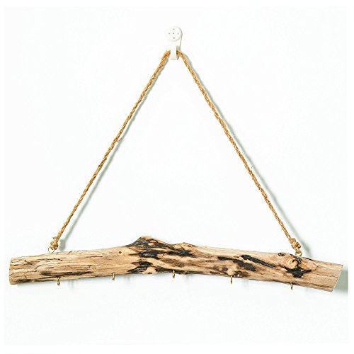 BYHER 15-Inch Natural Driftwood Branches Wall Hanging Jewelry Organizers with 5-Hook