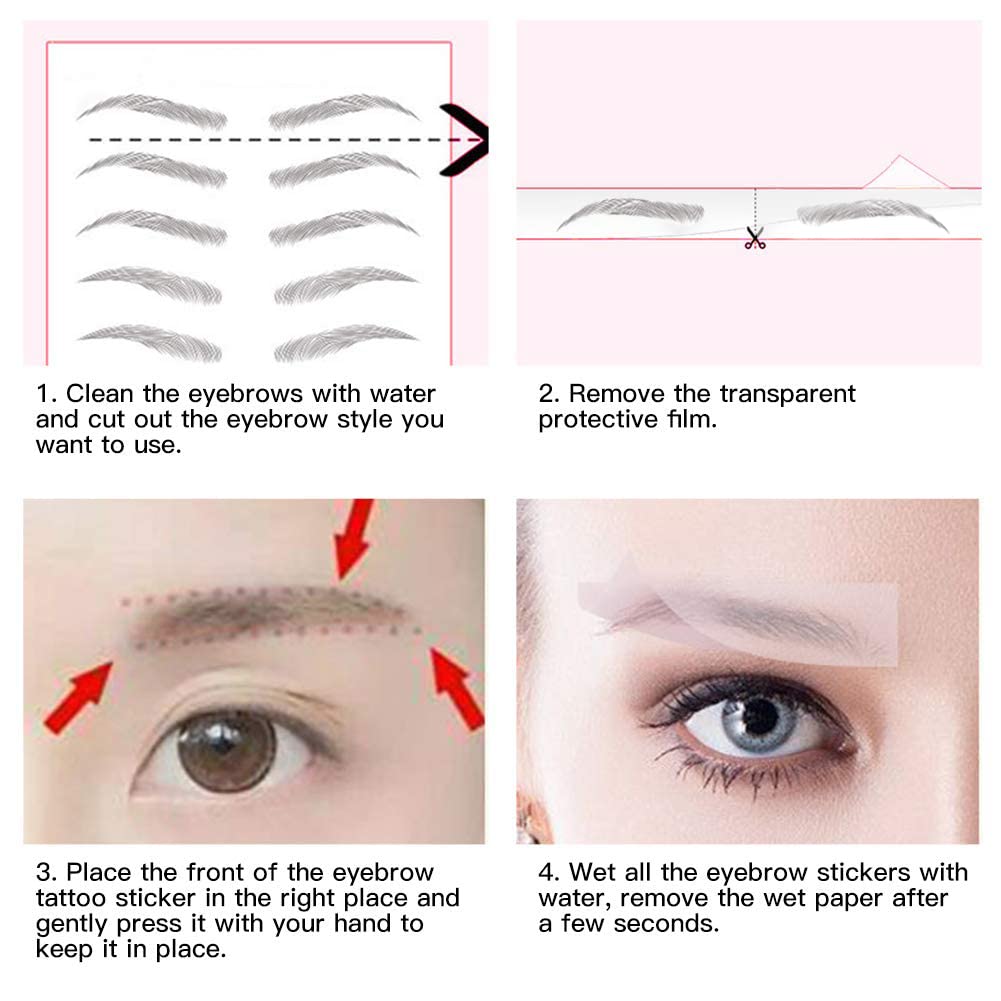 DAGEDA Brown 40 Pairs 4 PC 4D Eyebrow Transfers Stickers, Long Lasting Natural Waterproof Bionic Eyebrow Water Transfer Tattoo Eyebrow Sticker For Woman Man Makeup Tool(#ZX-008)