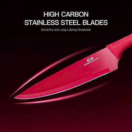 G.a HOMEFAVOR Knife Set, 5-piece Colored Knife Set Nonstick Coated with 5 Knife Sheath Covers