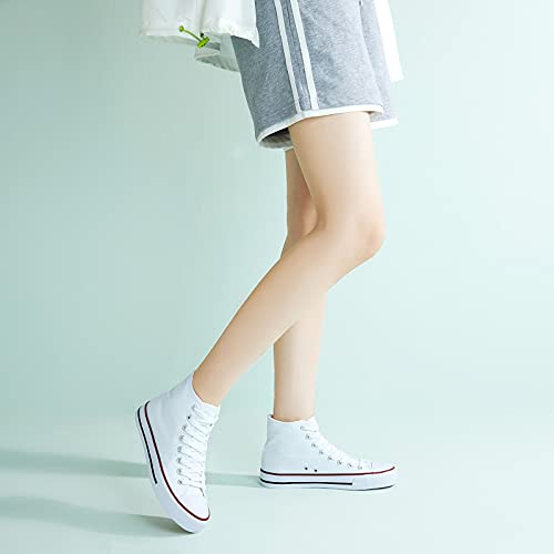 Adokoo Women's High Top Canvas Sneaker Shoes Classic Fashion Lace ups Sneakers (US8,White)