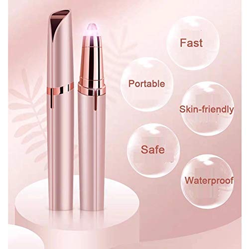 GoldTech Products Eye Brow Trimmer, Eyebrow Hair Remover, Portable Eyebrow Epilator Razor Pen with LED Light, Eyebrow Shaver Tool for Eye Brows, Face, Lips, Nose, Rose Gold with 18K Plated Tip