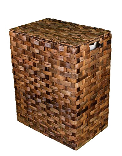 BIRDROCK HOME Abaca Divided Flat Weave Laundry Hamper with Bags - Hand Woven Clothes Basket - Sorter Hampers - Espresso
