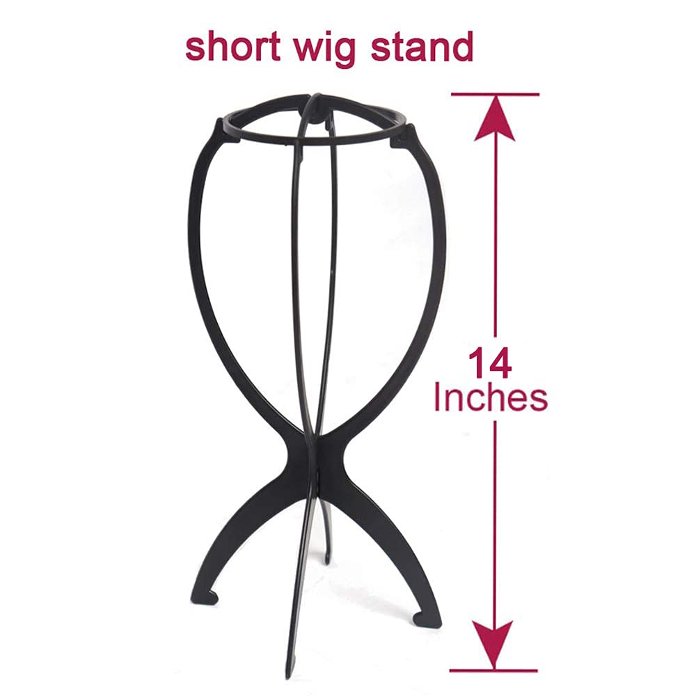 wiysday 6PCS Wig Holder,Wig Stands, Collapsible Wig Stand for Short Wig,14 inch Portable Travel Wig Holder (Black)