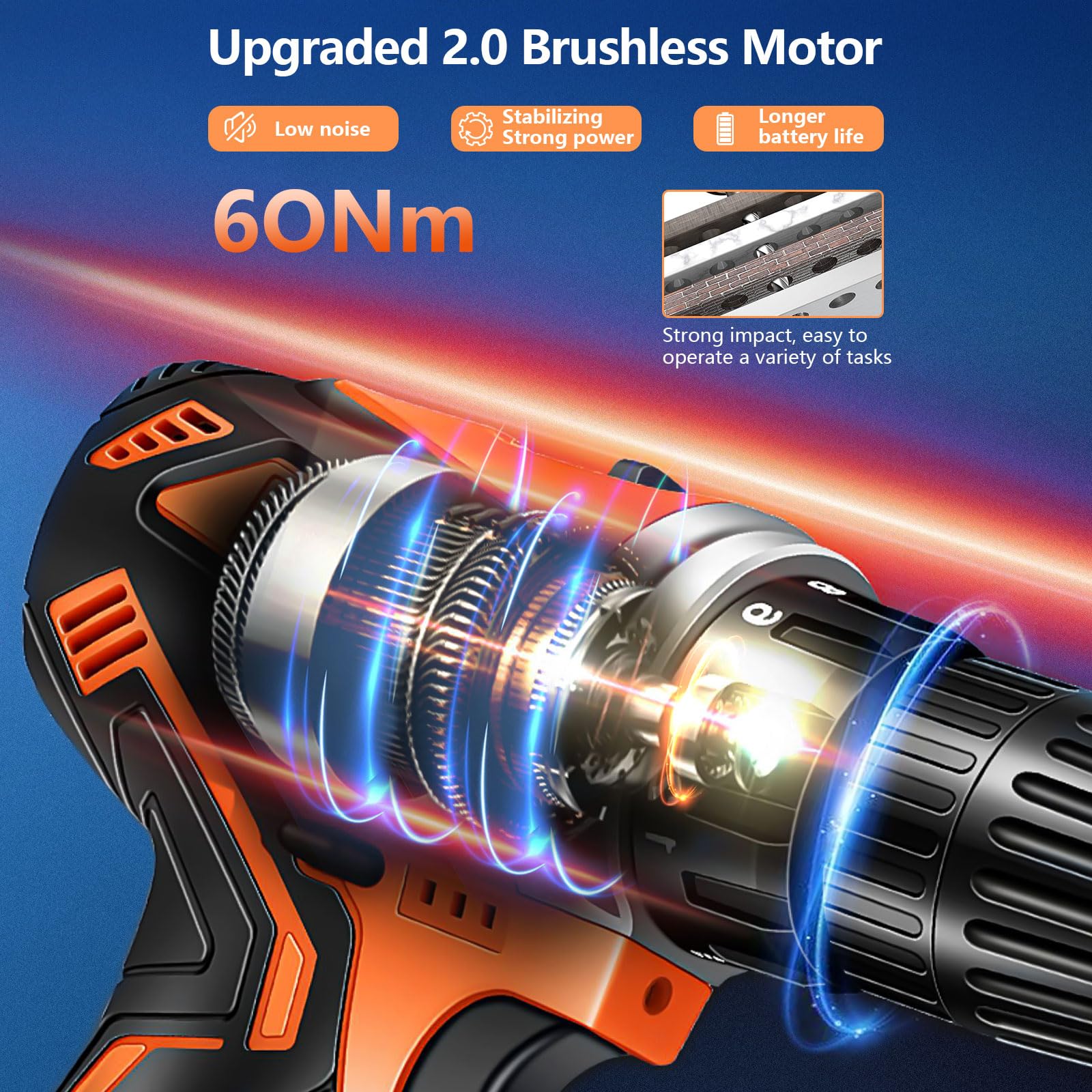 21V Cordless power drill bit&tool kit set,3/8"Keyless Chuck,25+1Clutch,Dual 2Variable speed settings:0-1500 RPM,1.5Ah Li-Ion Battery 3000mAh Rechargeable Used3~5H,life ​260times for Home tools box