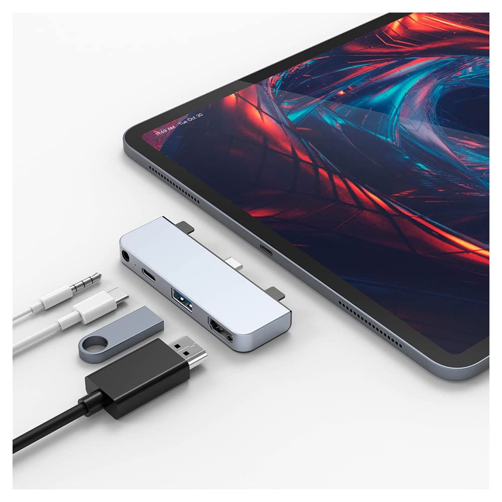 HYPER - HyperDrive 4-in-1 USB C Hub for iPad Pro - 3.5mm Audio Jack, USB-C Power Delivery, USB-A 3.0, 4K30Hz HDMI - Silver