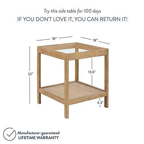 Nathan James Nash Modern Solid Wood Accent End or Side Table, Light Brown/Glass 18 in x 18 in x 22 in