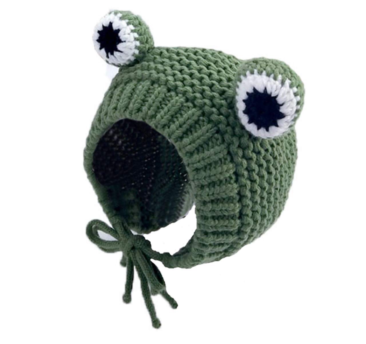 MINGSEECESS Kids Knitted Beanie Hat Cute Frog Cartoon Winter Warmer Cap with Big Eyes for Baby Boys Girls Green