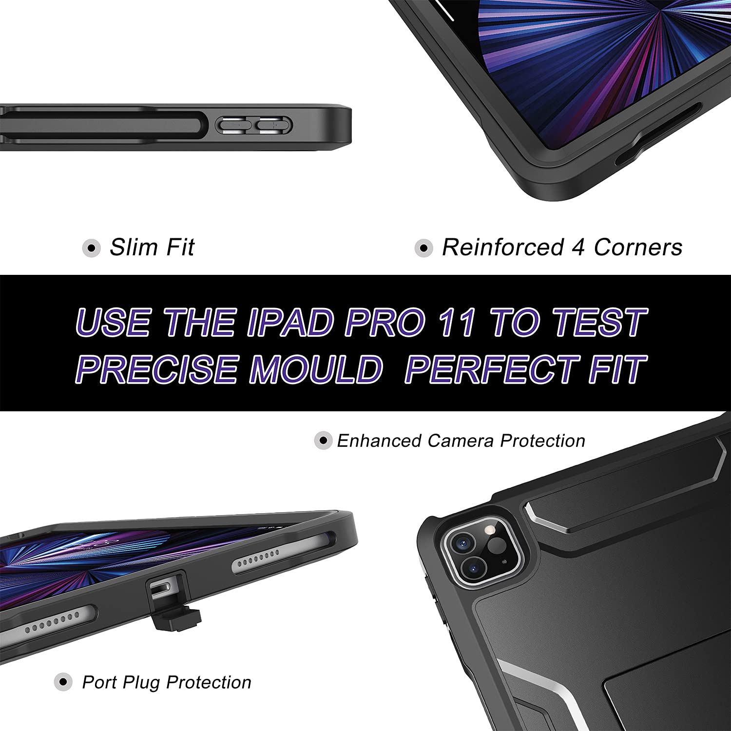 Soke Case for iPad Pro 11 Inch 2022/2021/2020/2018/iPad Air 5th/4th Generation,Built-in Screen Protector - Support 2nd Apple Pencil Charging - Heavy Duty Rugged Protective Kickstand Case - Black