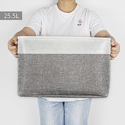 Bagnizer Storage Bins Large Fabric Storage Baskets for Shelves 3 Pack, Decorative Linen Closet Baskets with Handles for Organizing, Shelf, Toys, Clothes, Home, Office, Nursery, 15x11x9.5Inches (Grey&White)