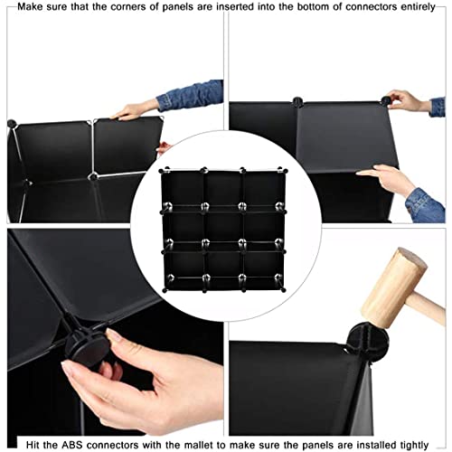 C&AHOME Cube Storage, 9-Cube Bookshelf, Plastic Closet Cabinet Organizer, DIY Stackable Bookcase, Modular Shelving Units Ideal for Home, Office, Kids Room, 36.6" L x 12.4" W x 48.4" H Black SHS3009A