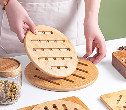 Lawei Set of 8 Bamboo Trivets - Bamboo Hot Pads Trivet with Non-Slip Pads Heat Resistant Pads, for Hot Dishes Pot Bowl