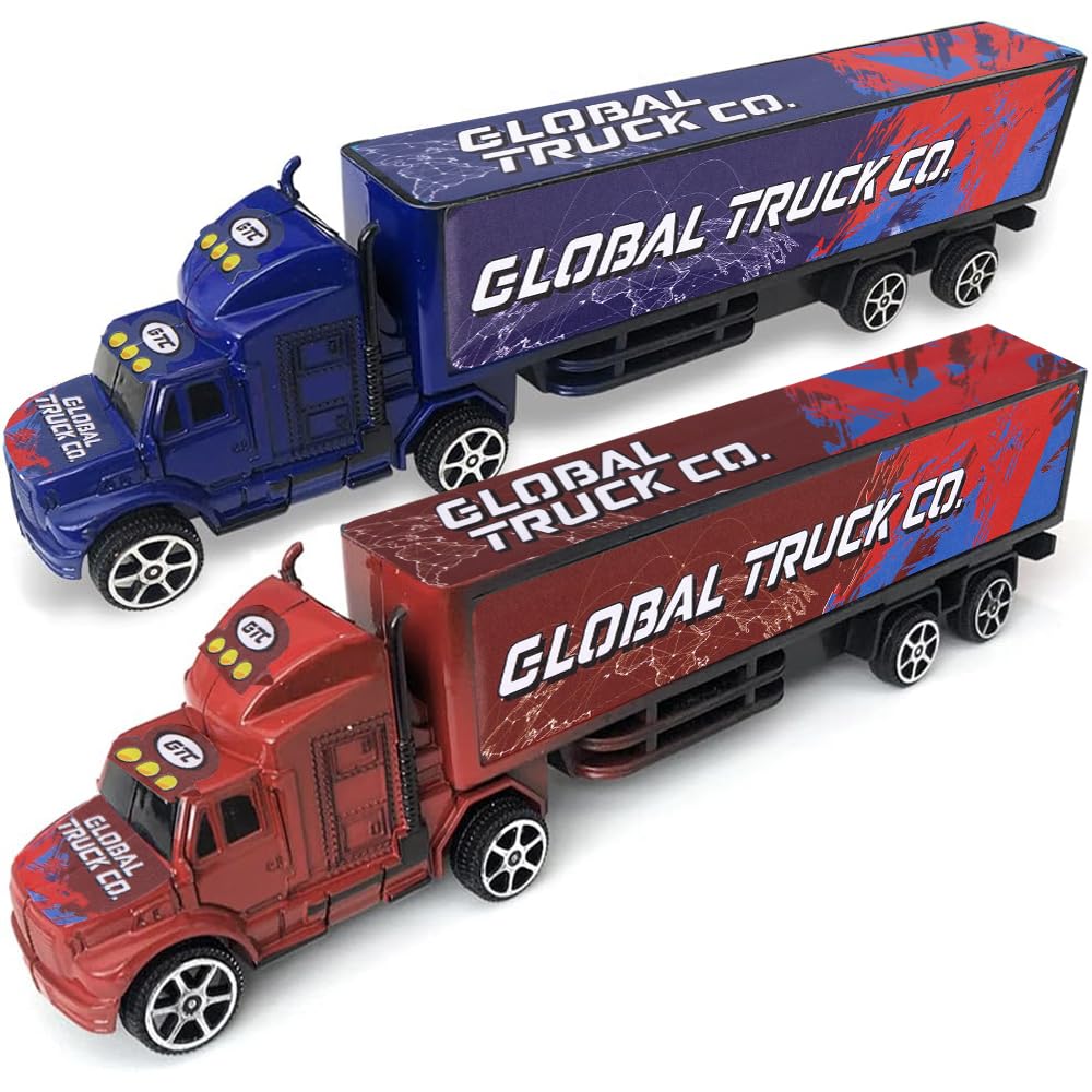 ArtCreativity Semi Truck Toys for Boys, Set of 2, Pull Back Truck Toys for Kids in Red & Blue, Trailer Trucks for Hours of Pretend Play, Unique Toy Car Party Decorations and Boysâ Room Decor