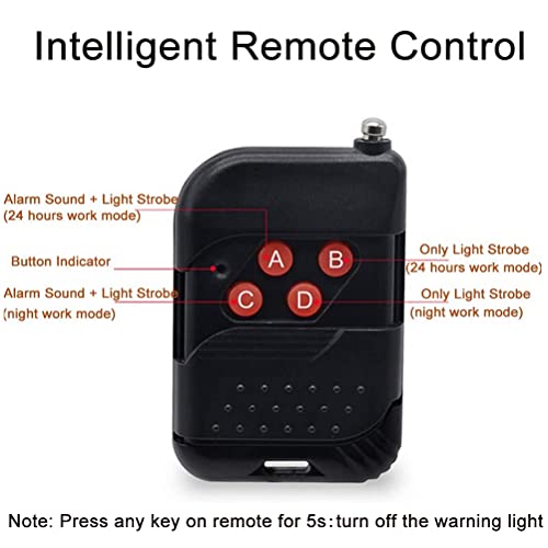 Aolyty Solar Warning Light with Motion Detector Remote Control, IP65 Waterproof Solar Alarm Light 4 Work Modes 129db Sound Security Siren Light for Home, Farm, Barn, Villa, Yard, Hacienda