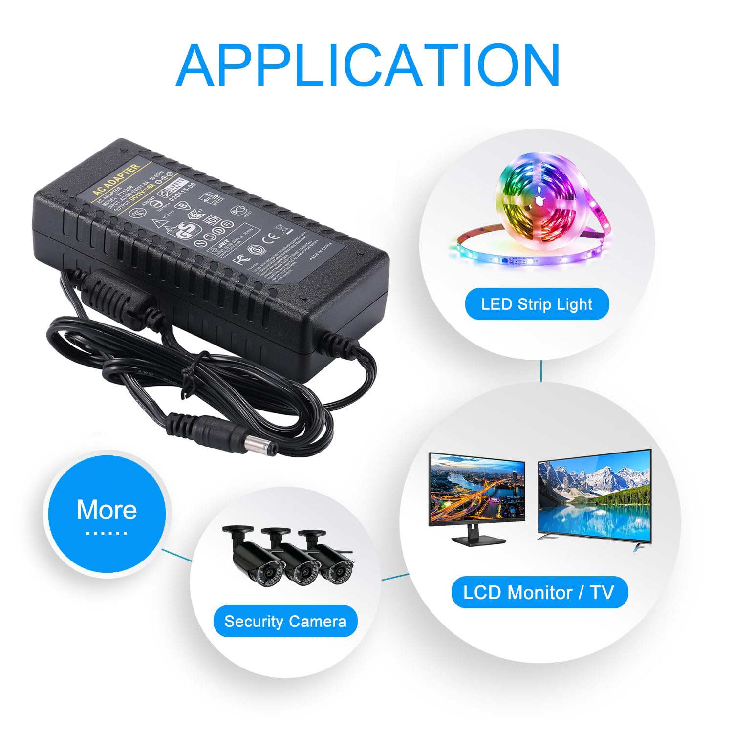 COOLM 12V 8A Power Supply Adapter AC 110V-240V to DC 12 Volt 8 Amp 96W Transformer LED Driver Replacement 12V 7.5A 7A for LED Light Strip CCTV Camera