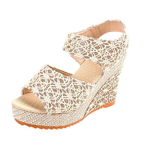 Aniywn Women Espadrilles Platform Wedges Heel Lace Up Sandals Elegant Floral Classic Ankle Strap Shoes