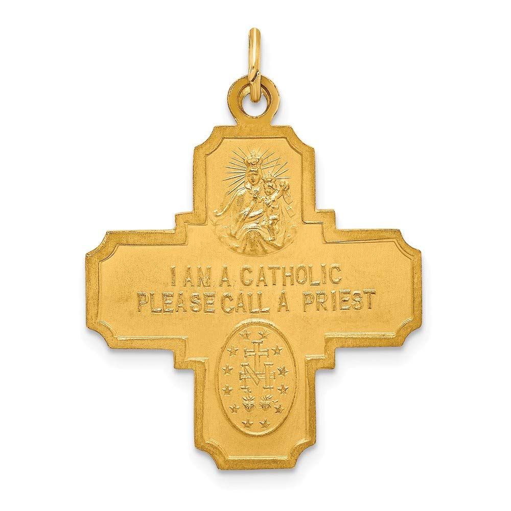14k Yellow Gold Solid/Medium 4-Way Brushed Matte Finish Pendant Charm Medal