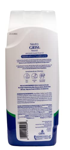 Grisi Neutral Shower Gel, Cleansing Shower Gel, Hypoallergenic, Sensitive Skin, Smother Skin, 2-Pack of 15.2 FL Oz, Bottles.