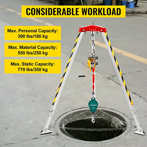 BestEquip Confined Space Tripod Kit 1200LBS Winch, Confined Space Tripod 7' Leg Bracket and 98' Cable, Confined Space Rescue Tripod 32.8' Fall Protection for Traditional Confined Spaces