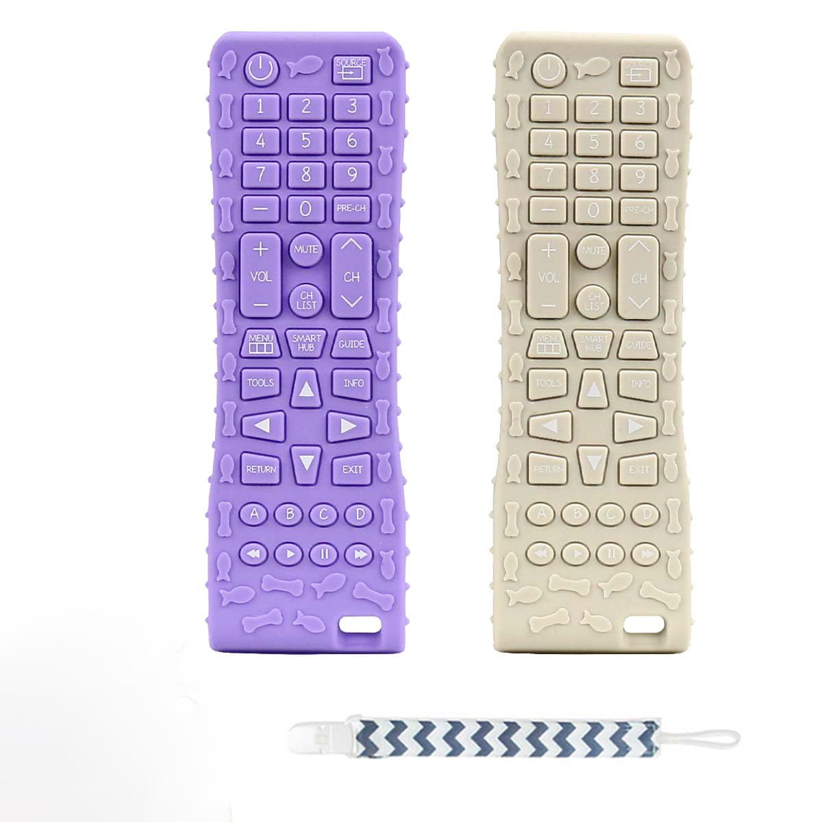 2PCS Baby Soft Silicone Teething Toys, Baby Chew Teether with Texture, Early Educational TV Remote Control Style Toy to Learning Shape, Color and Sensory Development for 3 Months+ Toddlers