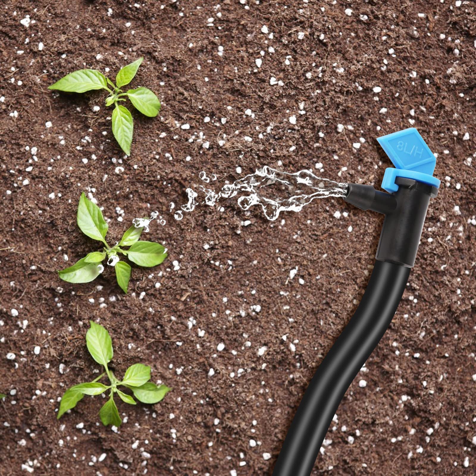200Pcs 2 GPH Flag Drip Irrigation Emitters, 8L/H Garden Flag Irrigation Dripper Inline Water Drippers Emitter Sprinkler Drippers System Parts Connect 4mm/7mm Hose for Trees Shrubs Lawn Vegetables