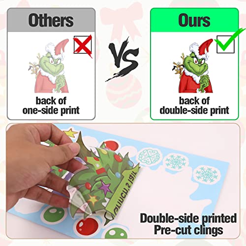 9 Sheets Christmas Decorations Window Clings - 102pcs Christmas Window Stickers Double-Sided with Christmas Tree Reindeer Snowflakes Decals for Christmas Holiday New Year Home School Party Supplies