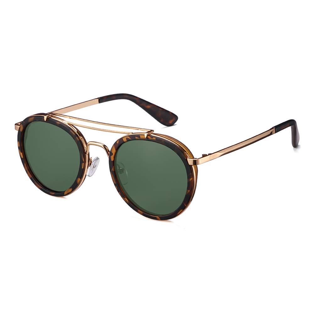 2020 VentiVenti Vintage Steampunk Double Bridge Round Polarized Sunglasses Designer Metal Frame For Women Men Tortoise Brown Frame/G15 Lens