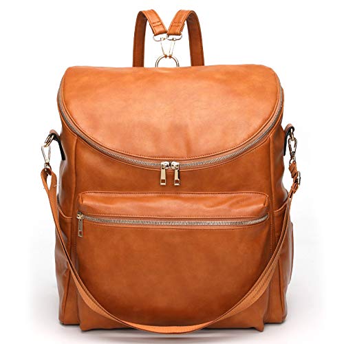 I IHAYNER Diaper Bag Backpack Leather Backpack for Women Travel Backpack Baby Bag Large with Troller Straps Capacity for Wet Clothes, Breast Pump, Milk Bottle Brown