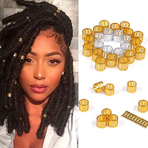 Alileader 100pcs Gold Hair Accessories - Hair Beads for Dreadlocks, Braids and Locs, Hair Clips, Hair Cuffs and Jewelry (Golden)