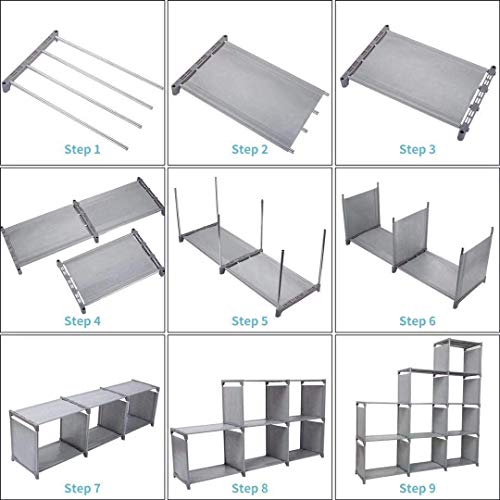 HOSTARME Bookshelf Kids 9 Cube Book Shelf Organizer Bookcase DIY for Bedroom Classroom Office (Greyness)
