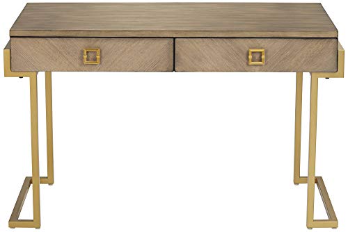 Coast to Coast Wheaton Modern Metal Ash Wood Rectangular Writing Desk 49 1/2" x 23" with 2-Drawer Gold Brown Open Leg for Living Room Bedroom Bedside Entryway House Balcony Office Bathroom