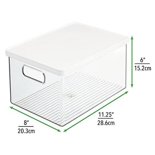 mDesign Plastic Pantry Storage Box Container with Lid and Built-In Handles - Organization for Flour, Cereal, Pasta, Rice, or Food in Kitchen Cupboard, Ligne Collection, Clear/White