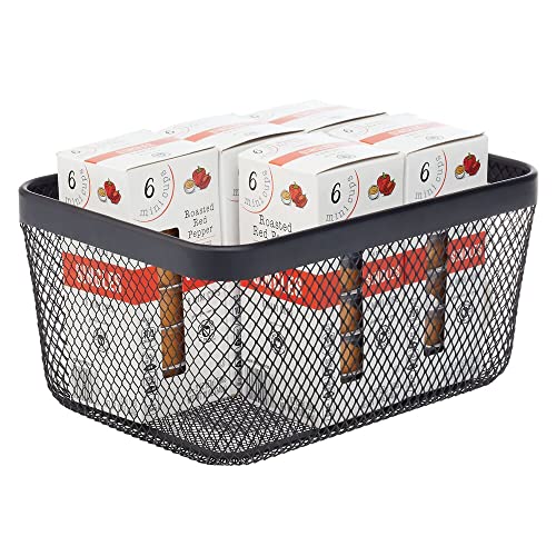 mDesign Steel Food Storage Organizer Bin Mesh Basket, Space Saving for Kitchen Cabinets, Countertop, Pantry, Fridge, Freezer Organization, Canned Food, Sugar, Flour, Meshi Collection - 4 Pack - Black