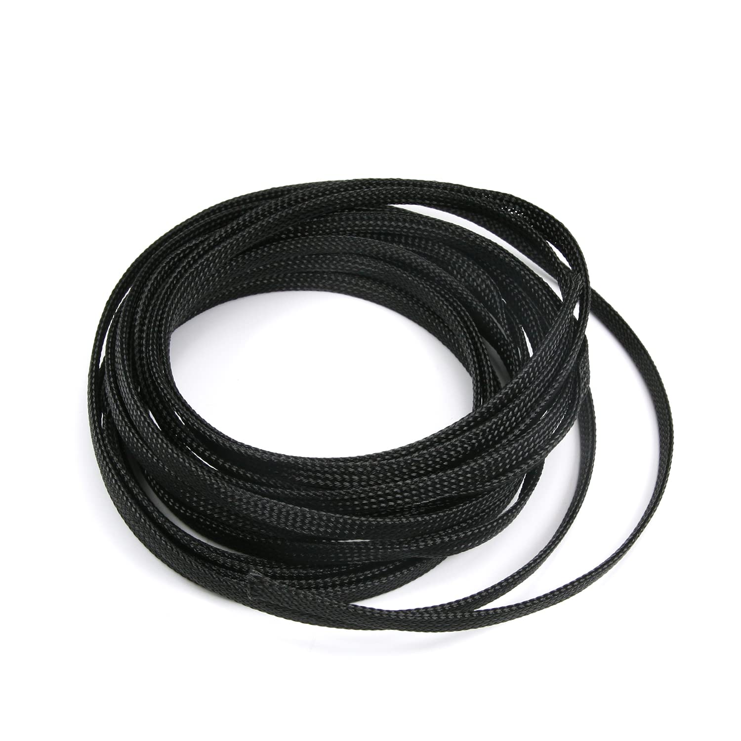 Bettomshin 1Pc 16.4Ft(5m) Cable Management Sleeve, 1/4"(6mm) Width PET Black Cord Protector, Wire Loom Tube Insulated Split Sleeving for USB Cable Power Cord Organizer Video Cable Hider
