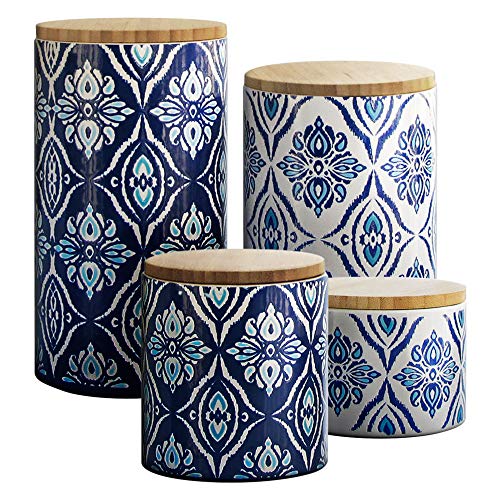 American Atelier Pirouette 4 Piece Canister Set,17 x 4.25 x 8 inches, Blue/White