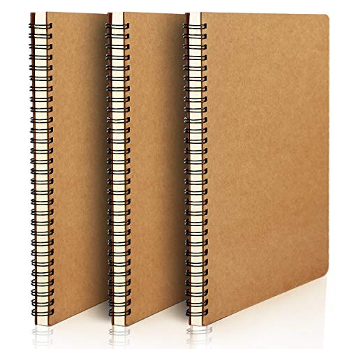 EUSOAR Spiral Notebook, B5 3 Pack 7.3"x10.2" 120 Pages Hardcover Kraft Lined College Ruled Travel Writing Notebooks Journal, Memo Notepad Sketchbook, Students Office Business Subject Diary Journal