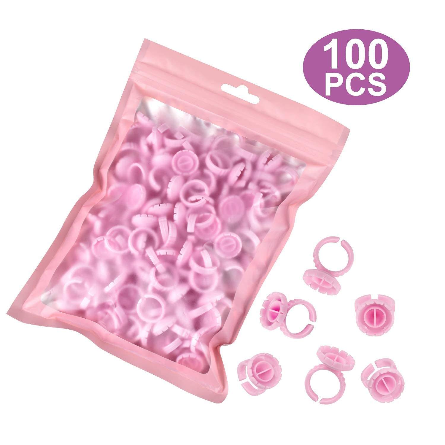 MEKK Glue Rings 100PCS Glue Rings for Eyelash Extension Lash Extension Supplies Disposable Lash Extension Supplies Fanning Blossom Cups for Eyelash Extension(Pink)…