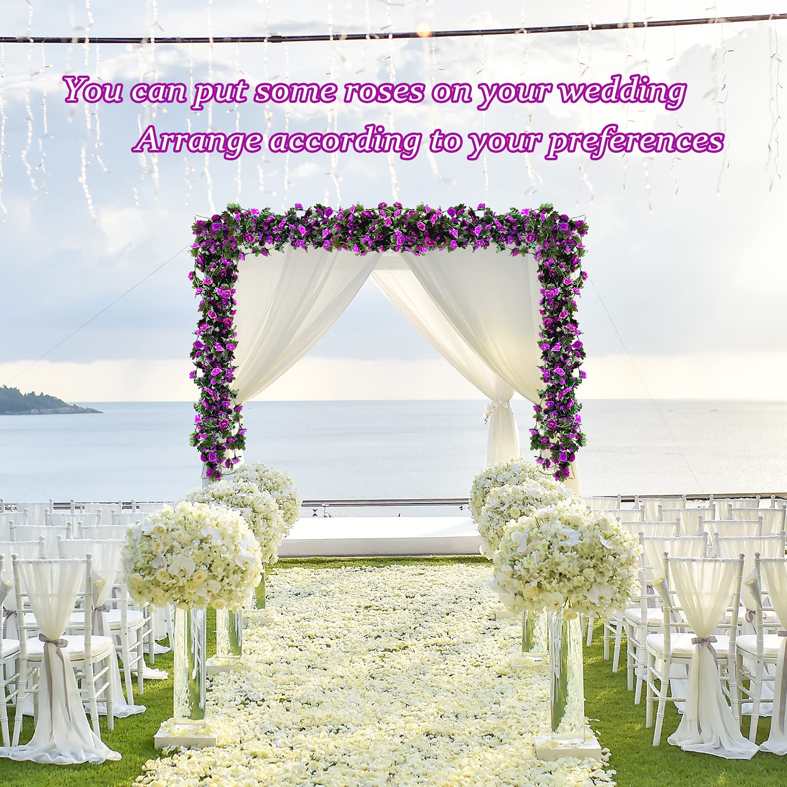 ALINREDBX 5pcs Artificial Flowers Fake Rose Vine Flowers Plants Hanging Rose Ivy for Home Hotel Wedding Party Garden Décor (Dark Purple)