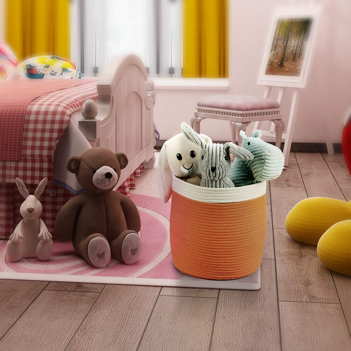 ICEBLUE HD Cotton Rope Storage Baskets 12X12.5 Inches Quality Woven Baskets Set of 2 Kids Toy Basket Large Rope Baskets