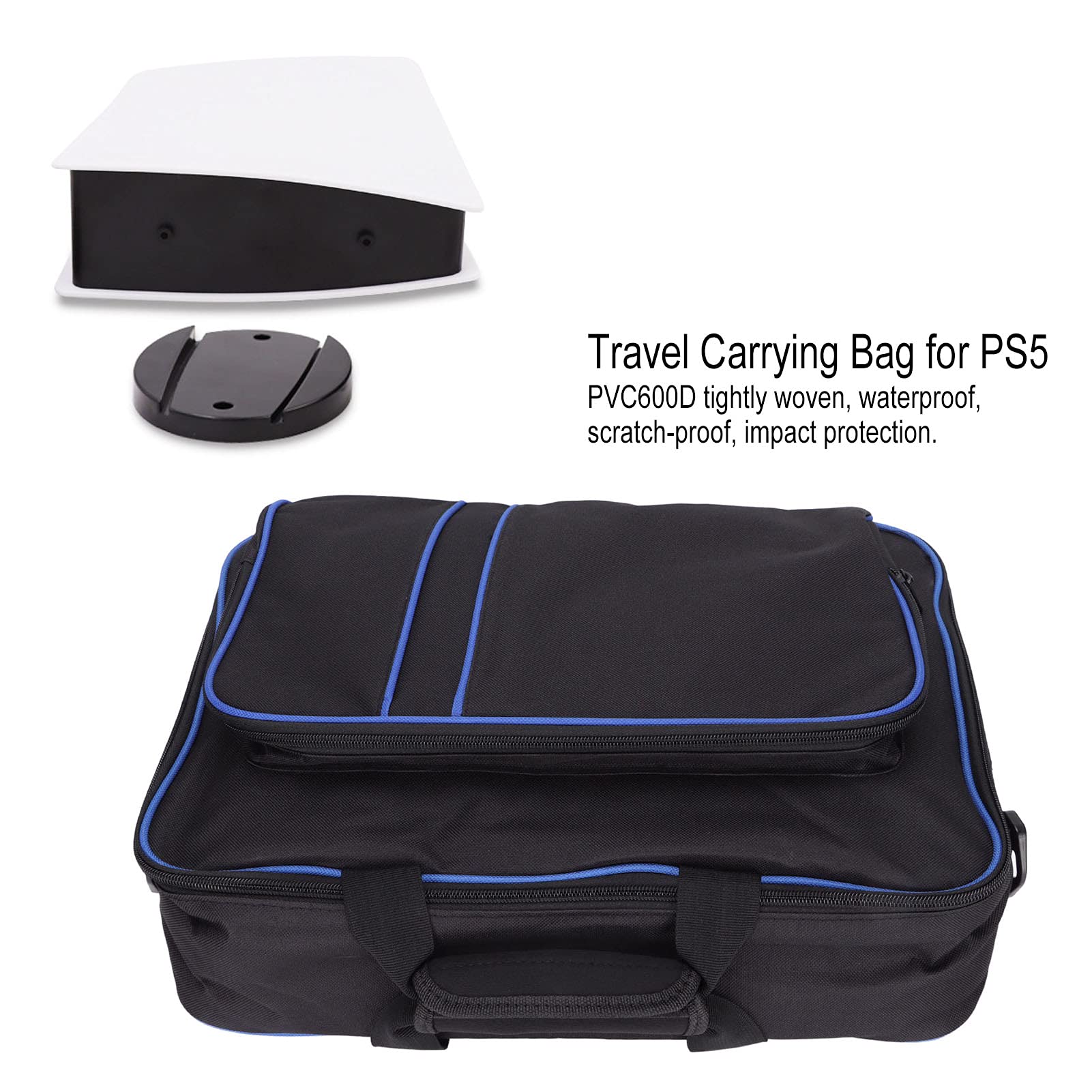ASHATA Portable Travel Carrying Bag for PS5, Large Capacity Protective Console Case with Adjustable Shoulder Strap and Flared Pad for Games Controller(Blue Black)