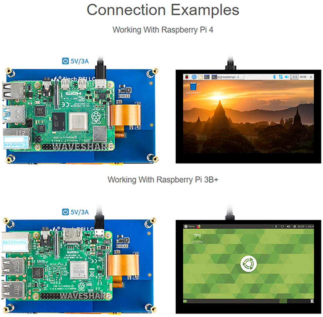 Bicool 5inch Capacitive Touch Display for Raspberry Pi 4B/3B+/3A+/3B/2B/B+/A+, cm 3/3+, 800×480, TFT Wide Angle Screen LCD, DSI Interface Refresh Rate up to 60Hz. Support Ubuntu/Kali, Win 10 IoT