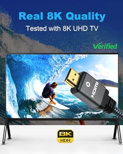 Yauhody 8K HDMI Cable 6.6ft (3 Pack), 48Gbps High Speed HDMI 2.1 Cable Durable Nylon Braided HDMI Cord, Supports 8K 60Hz 4K 120Hz 144Hz 3D Dynamic HDR HDCP 2.2 eARC 4:4:4, 100% Real 8K Quality
